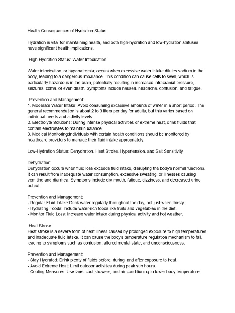 ## Health Consequences of Hydration Status | PDF | Dehydration | Electrolyte