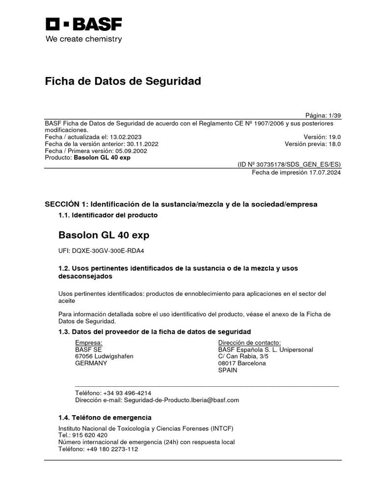 Basolon GL40 | PDF | Toxicidad | Agua