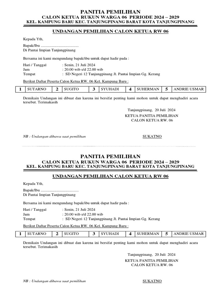 Undangan Pemilihan RW 06 | PDF