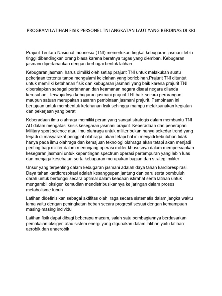 Program Latihan Fisik Personel Tni Angkatan Laut Yang Berdinas Di Kri | PDF