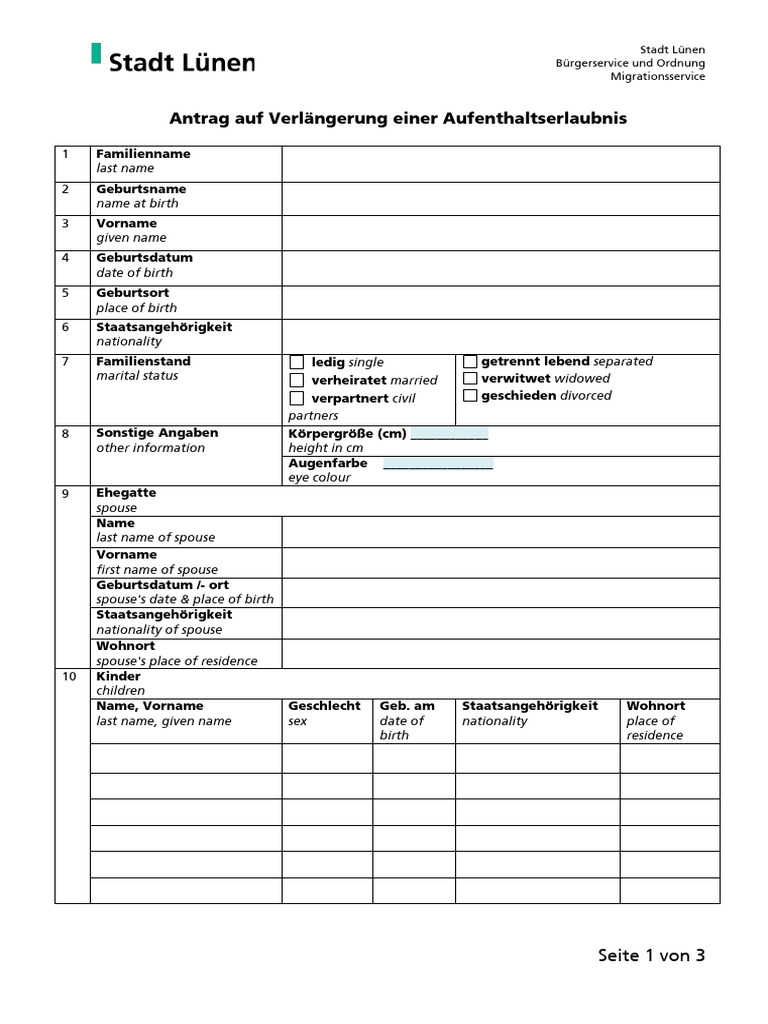 Antrag Verlaengerung Aufenthaltserlaubnis | PDF