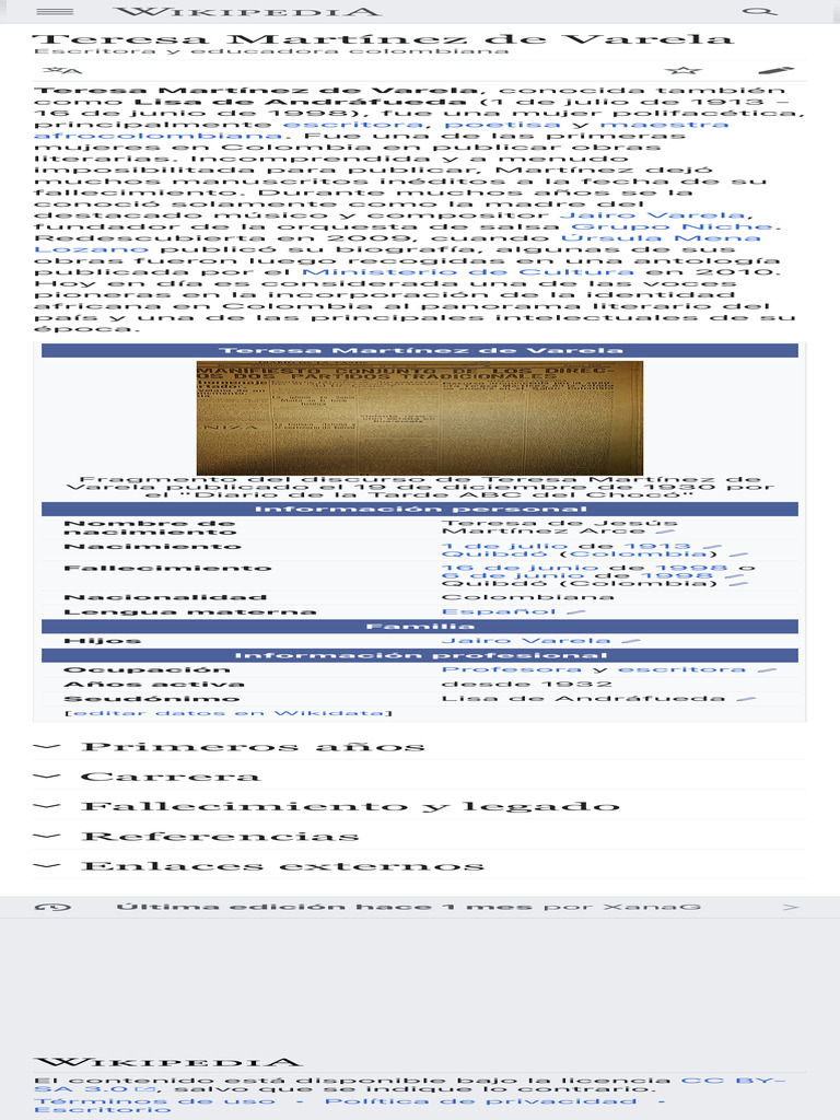Teresa Martínez de Varela - Wikipedia, La Enciclopedia Libre | PDF
