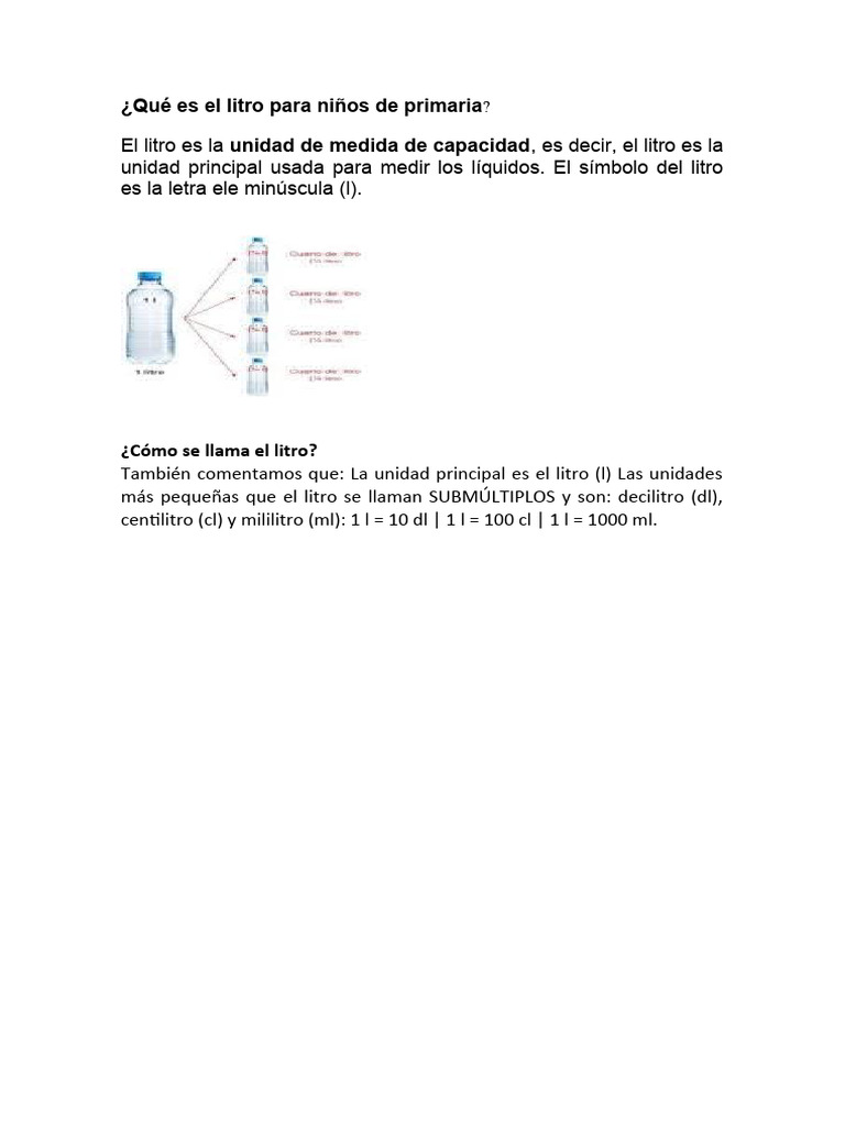 Litro: Medida de Capacidad para Niños | PDF | Crecimiento personal y ...
