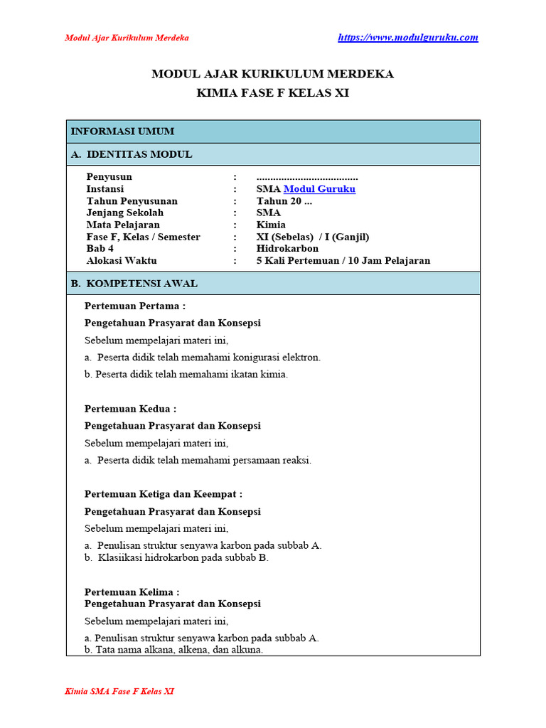Modul Ajar Kelas XI SMA Kimia Fase F Bab 4 | PDF | Sains & Matematika | Teknologi & Rekayasa