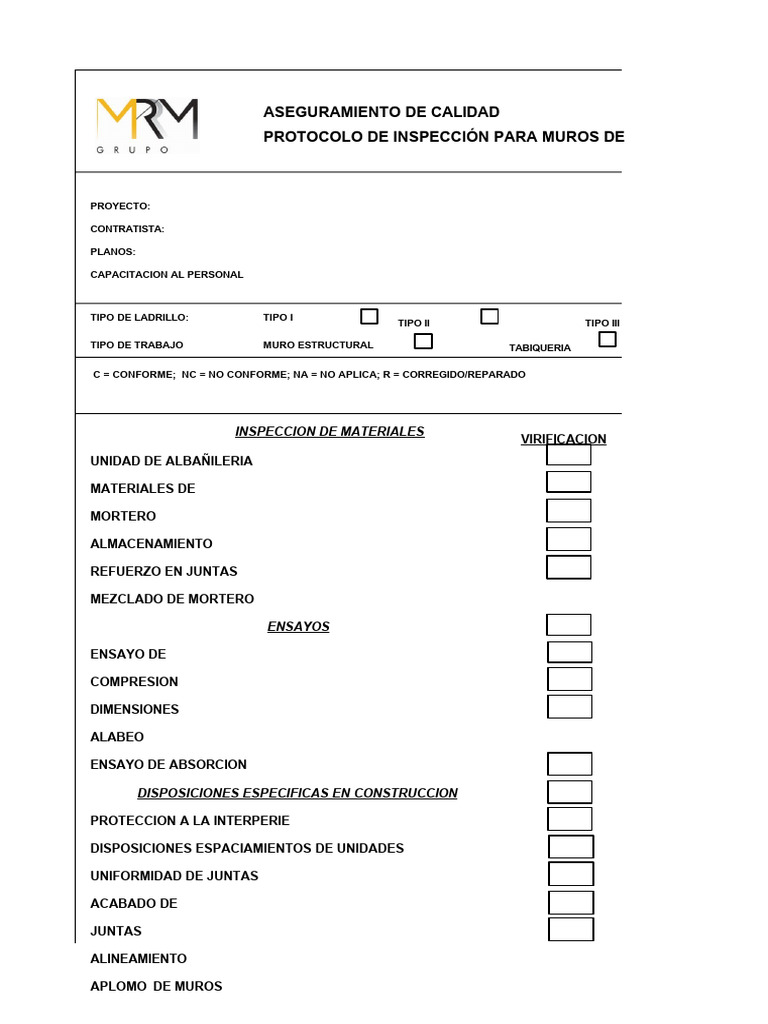 Protocolo de Calidad de Asentado de | PDF