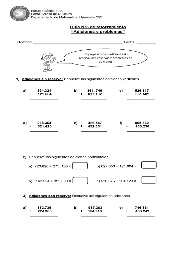 Guía N°3 Adiciones 3°básico | PDF