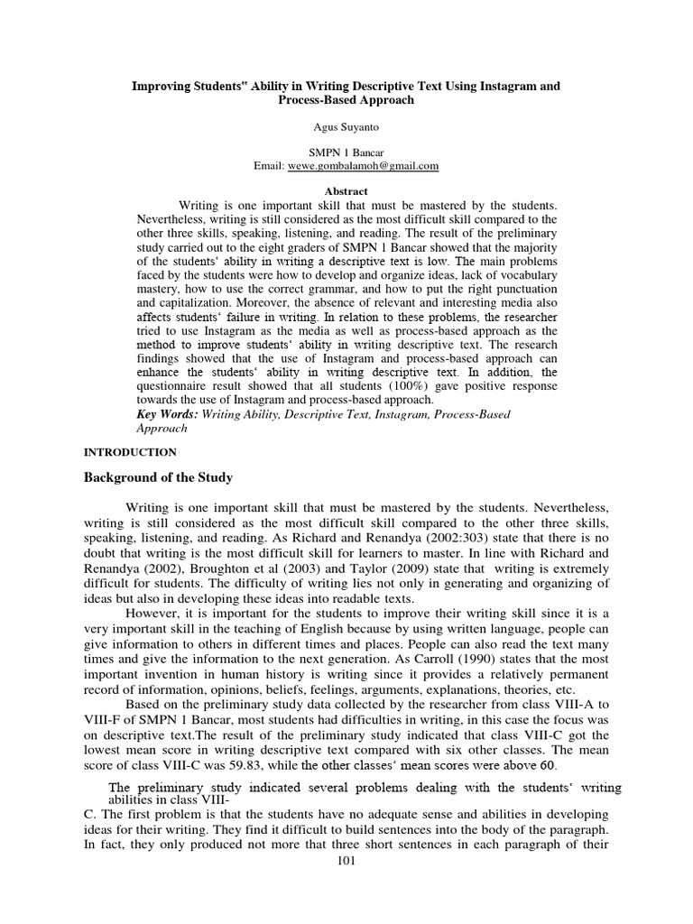 Improving Students Ability in Writing Descriptive Text Using Instagram and Process-Based ...