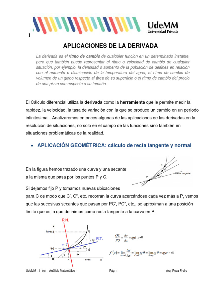 Aplicaciones de DERIVADA | PDF | Derivado | Tangente