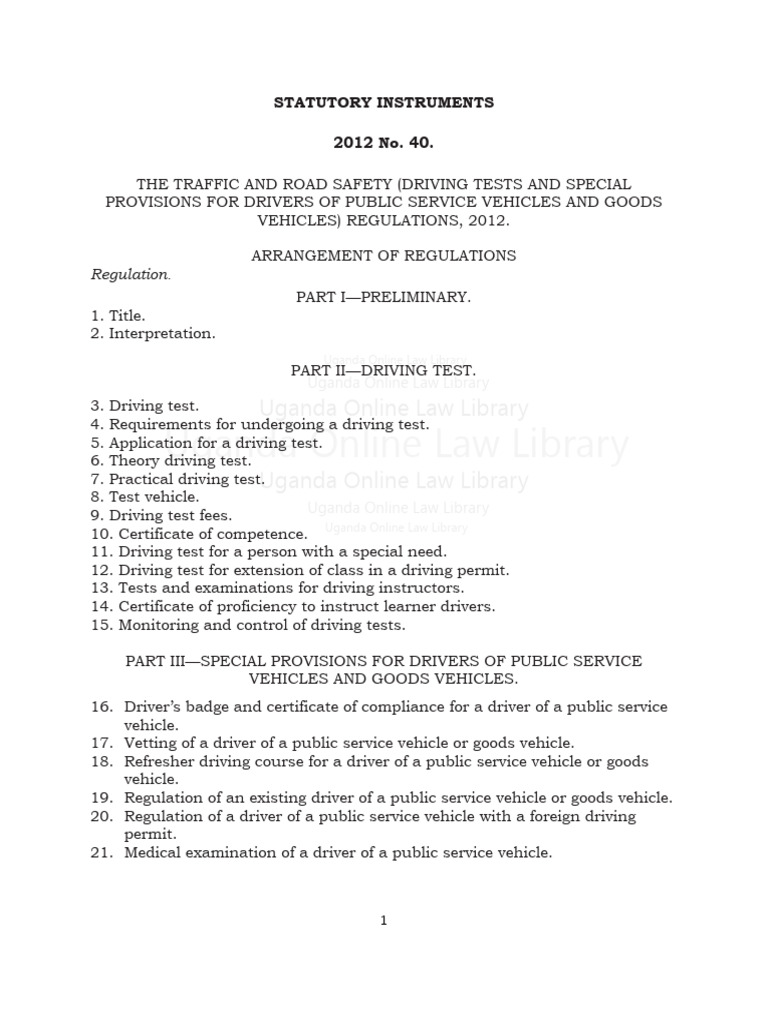 Driving Tests and Special Provisions For PSV Drivers Regulations 2012 ...