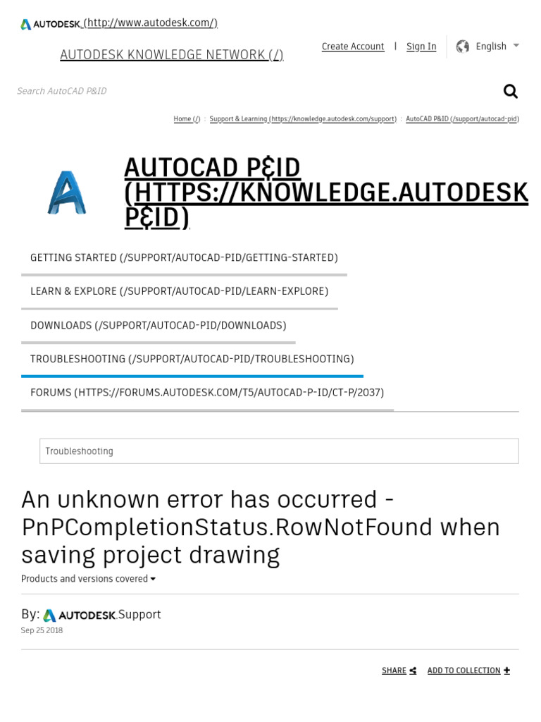 An Unknown Error Has Occurred - PnPCompletionStatus - RowNotFound When Saving Project Drawing ...