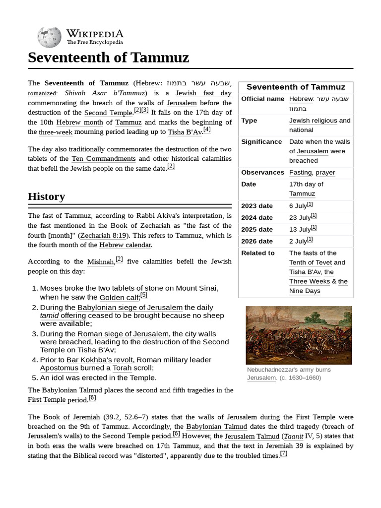 Seventeenth of Tammuz | PDF | Jewish Law And Rituals | Jewish Belief ...