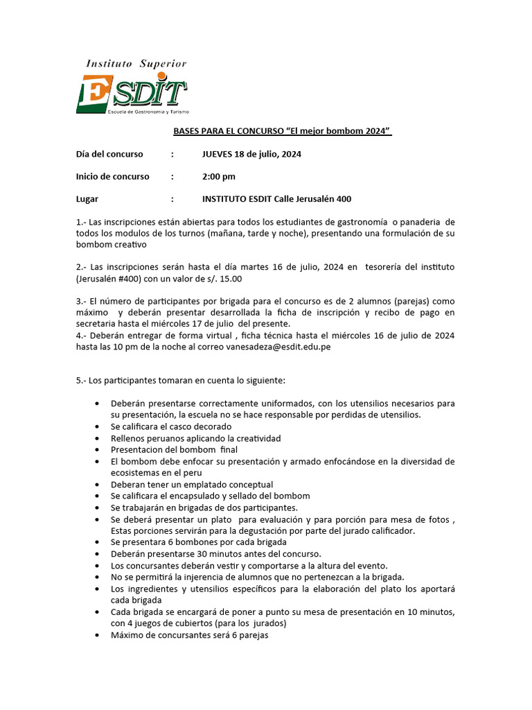 BASES CONCURSO El Mejor Bombo 2024 Chocoperu | PDF | Alimentos