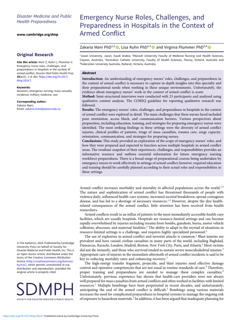 Emergency Nurse Roles Challenges and Preparedness in Hospitals in The ...