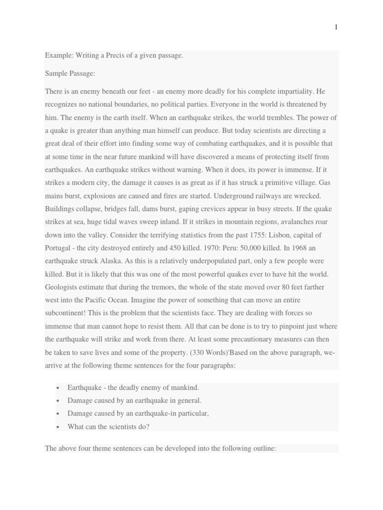 Precis Writing Example | PDF | Earthquakes | Seismology