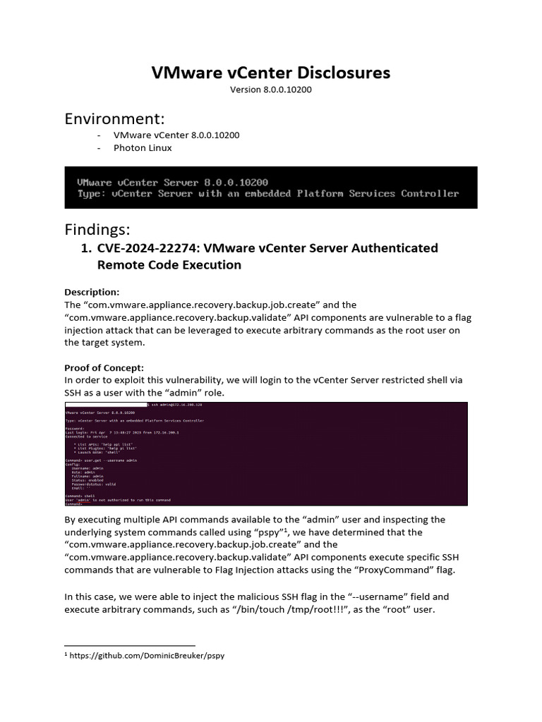 VMware Vcenter - CVE-2024-22274 | PDF | Secure Shell | Superuser
