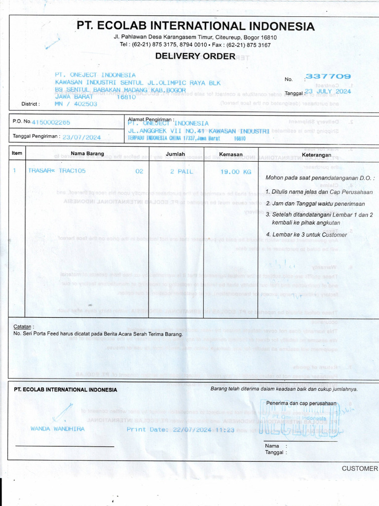 PT Ecolab International Indonesia Dan COA | PDF