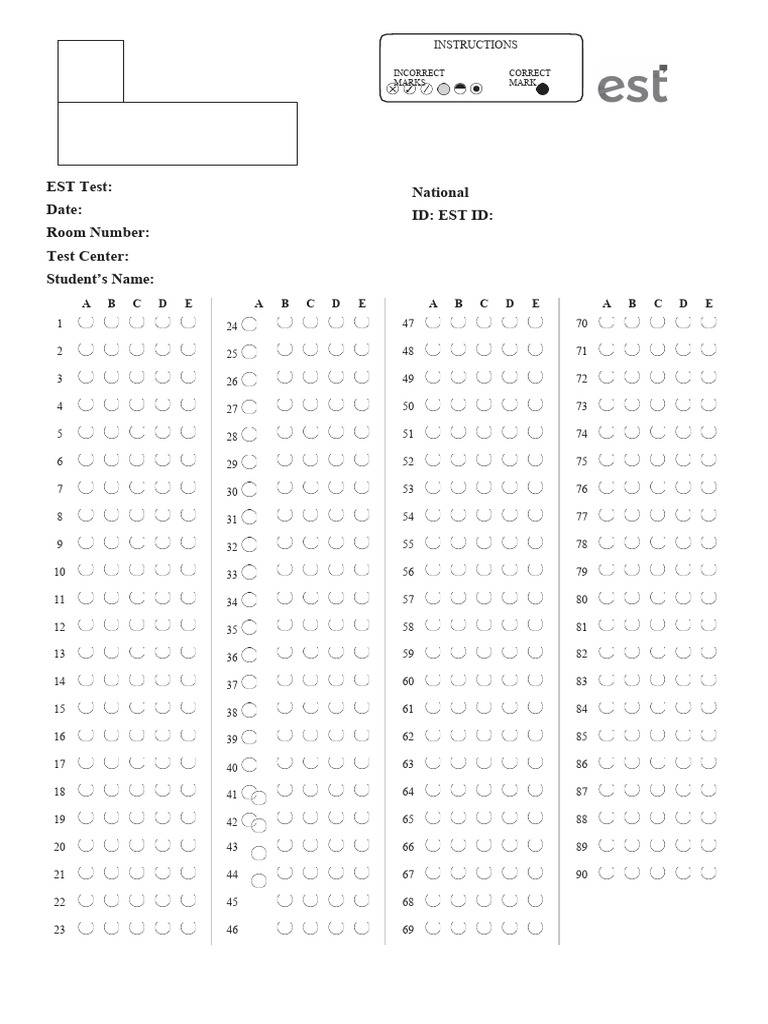 EST Test Bubble Sheet Template | PDF