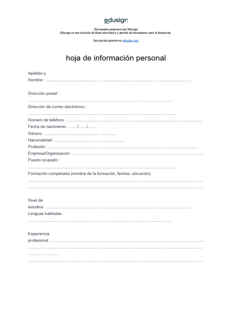 Hoja de Informacion Personal | PDF | Crecimiento personal y profesional