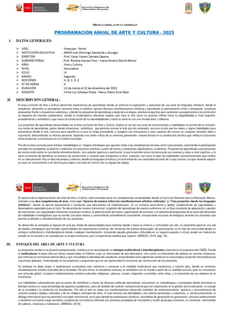 Programación Anual 2023 - 2do - Secundaria | PDF | Aprendizaje | Evaluación