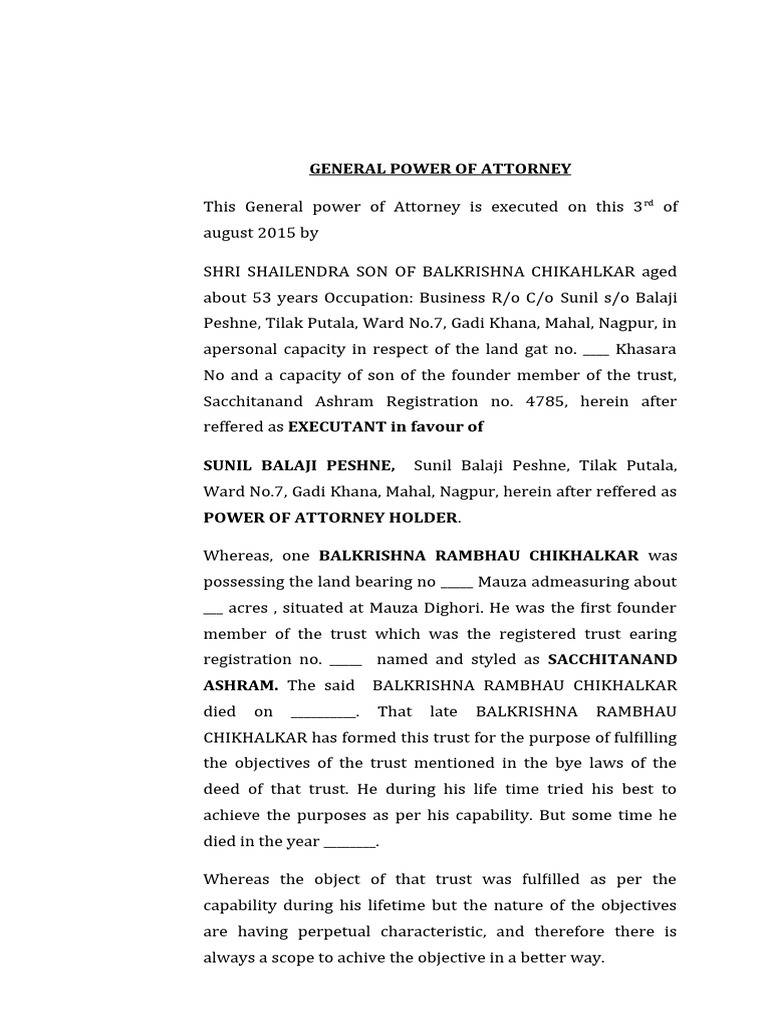 General Power of Attorney Document | PDF | Deed | Power Of Attorney