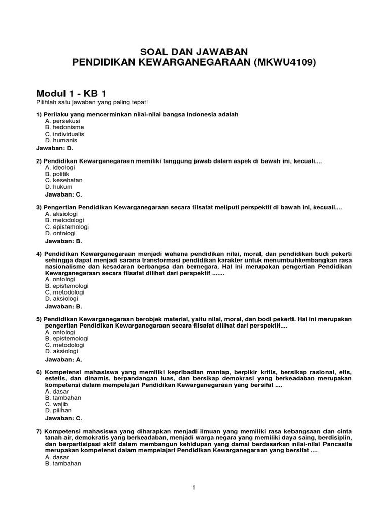 Soal UAS Pendidikan Kewarganegaraan | PDF