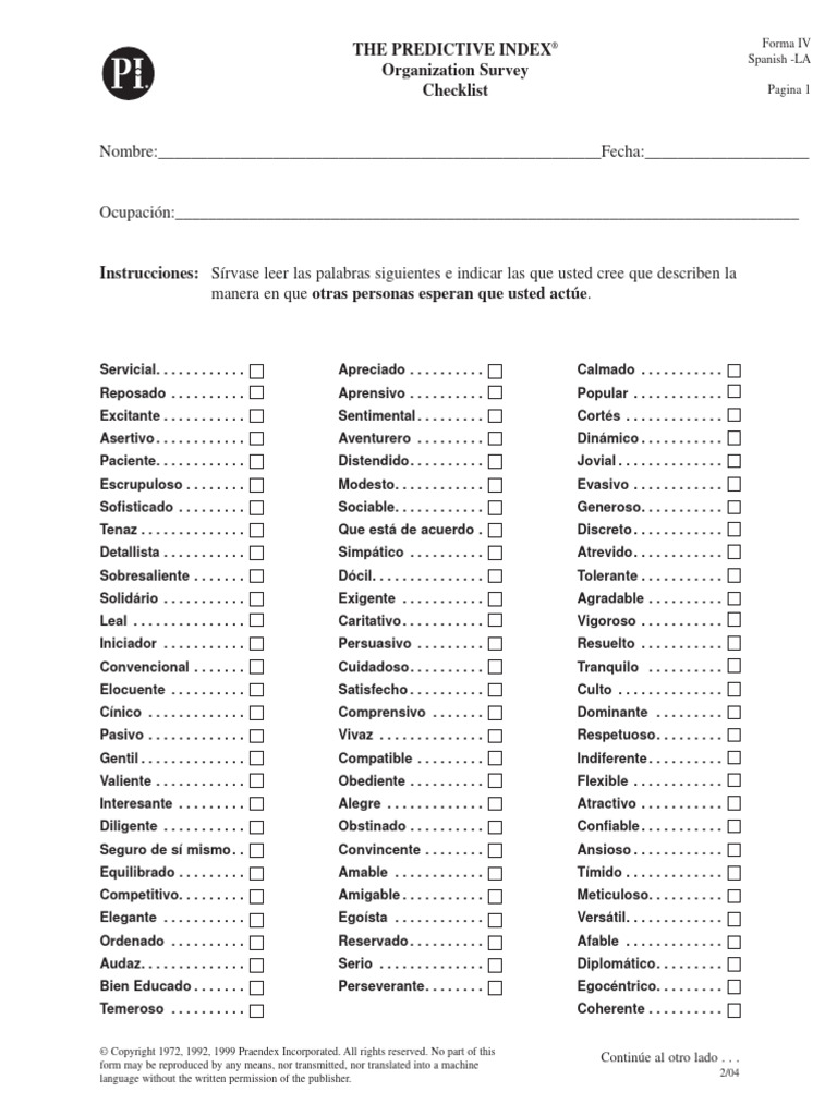 Spanish Checklist LA 2-04 | PDF