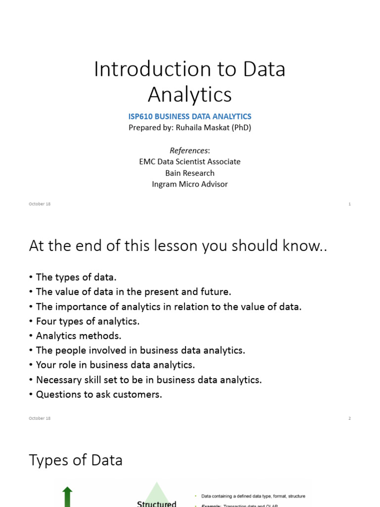 Lesson 1 Introduction To Data Analytics | PDF | Analytics | Statistics