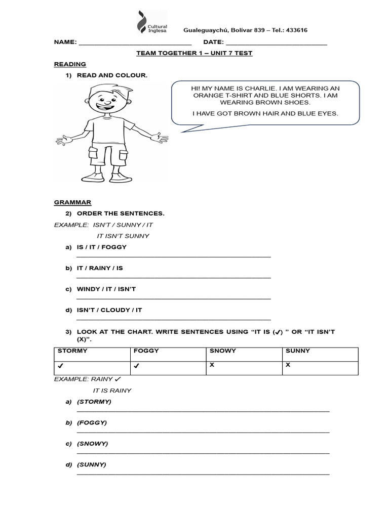 Team Together 1 Unit 7 Test | PDF | Style | Dress Codes