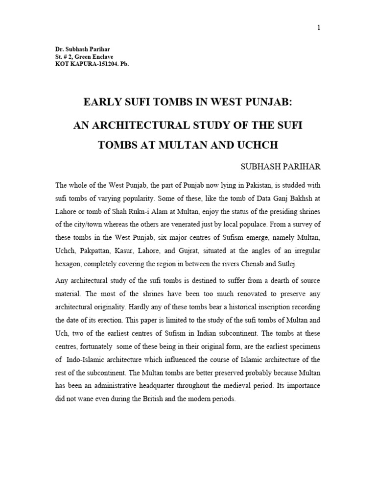 Early Sufi Tombs in West Punjab-An Architectural Study of The Sufi ...