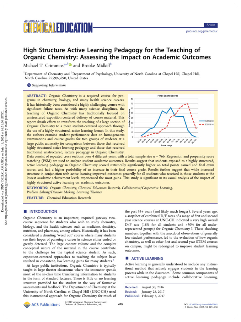 Crimmins Midkiff 2017 High Structure Active Learning Pedagogy For The Teaching of Organic ...