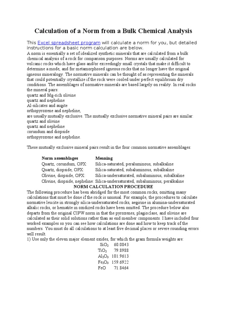 Calculation of A Norm From A Bulk Chemical Analysis | PDF | Minerals ...