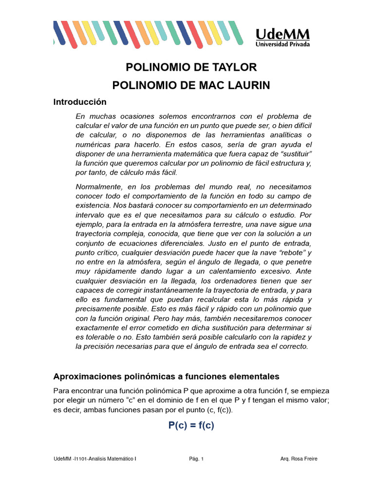 Polinomio de Taylor y Mac Laurin | PDF | Pendiente | Función (Matemáticas)