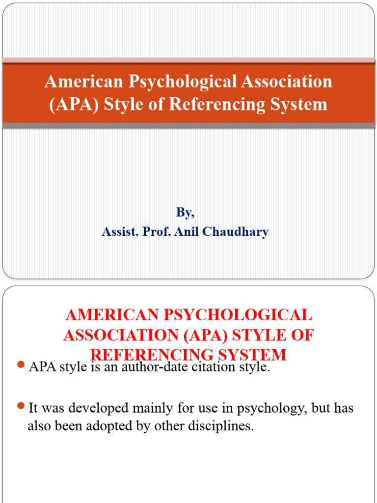 American Psychological Association (APA) Style of Referencing | PDF ...