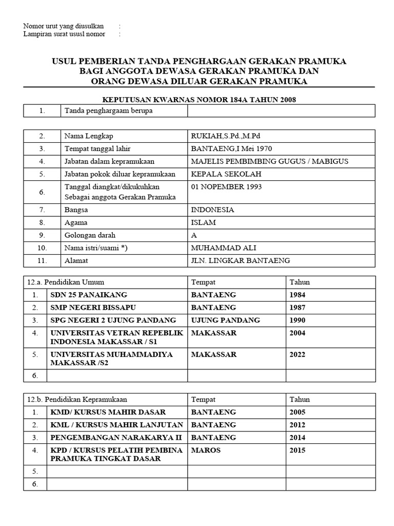 Biodata Usul Rukiah | PDF