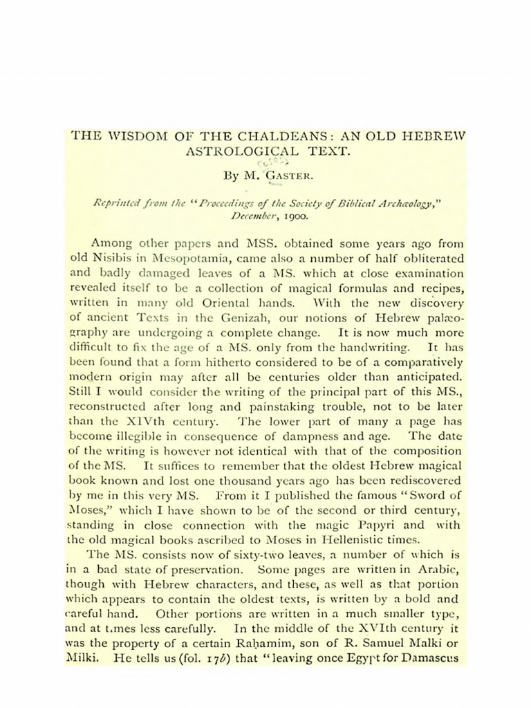 The Wisdom of The Chaldeans - An Old Hebrew Astrological Text (Moses ...