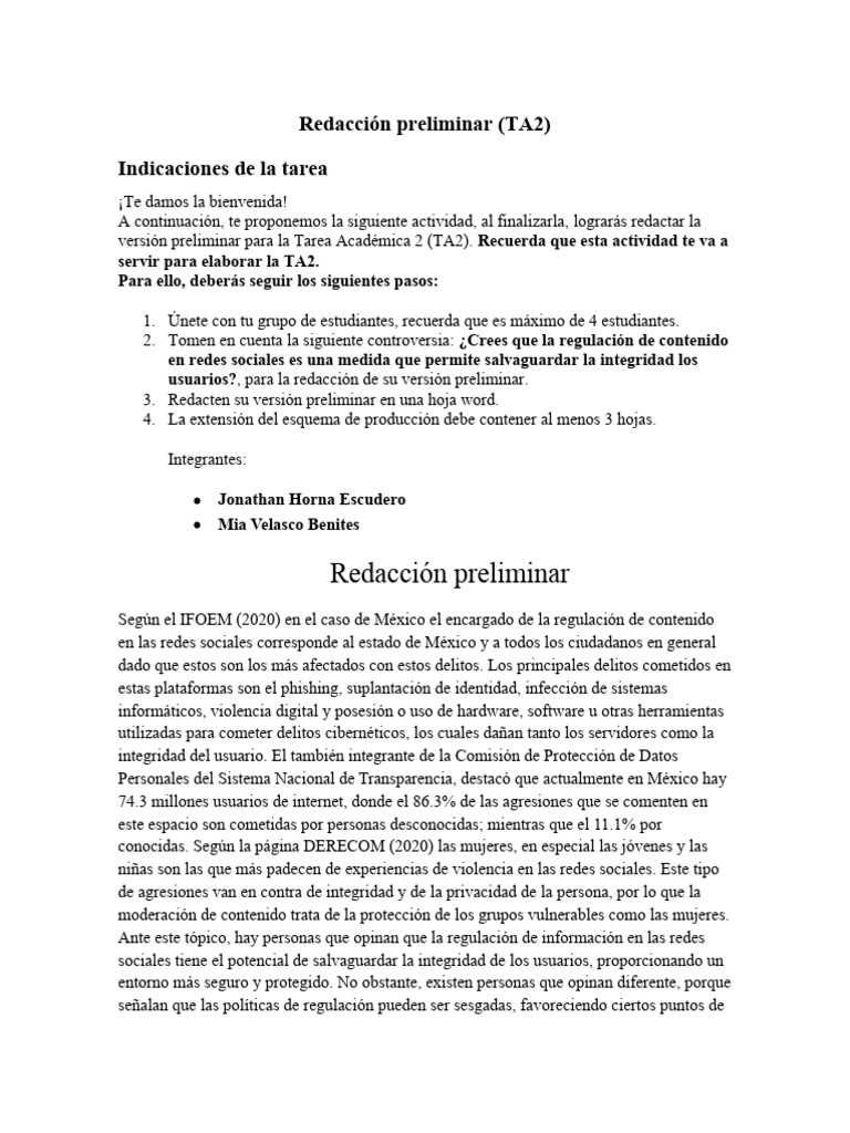Redacción Preliminar TA2 2 | PDF | Servicio de redes sociales | Internet