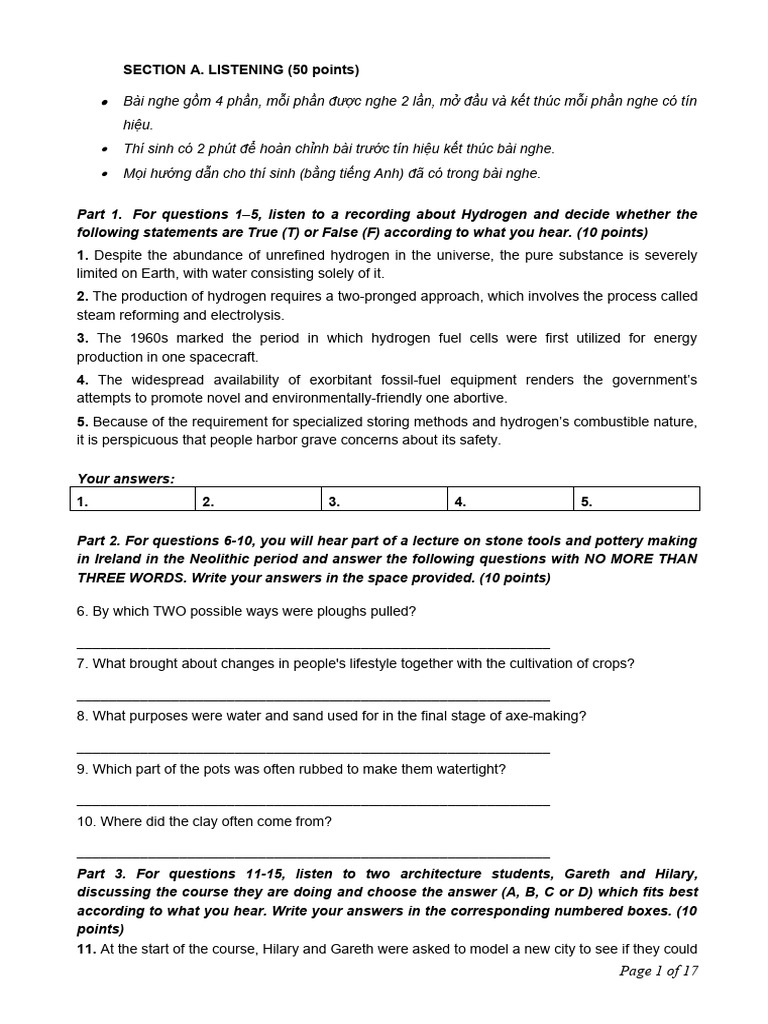 De Chinh Thuc Hsg12 Chuyen 22 23 (Đang So N) | PDF | Immune System | Infection
