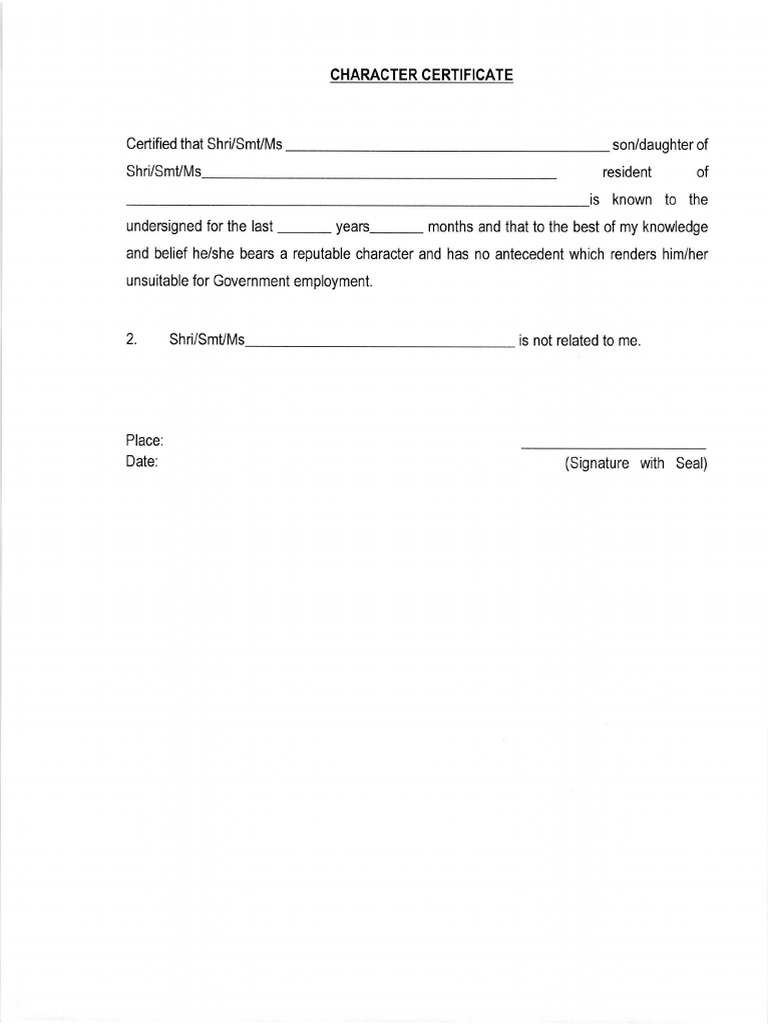 Character Certificate | PDF