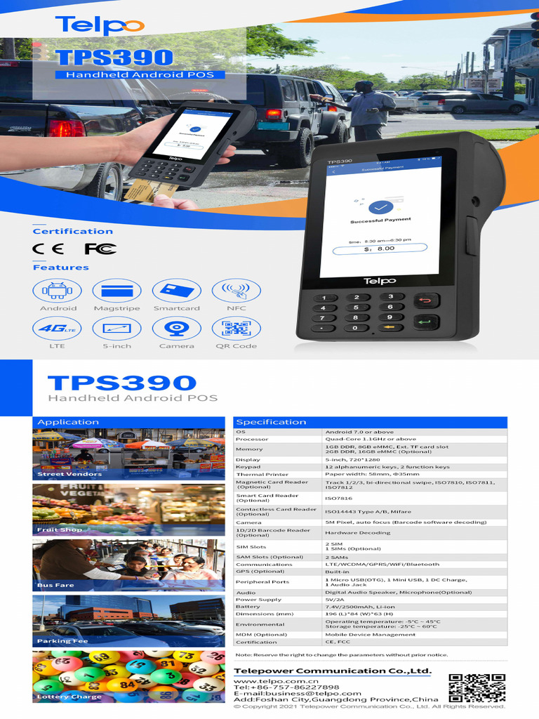 Telpo TPS390 Specification | PDF
