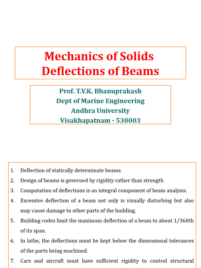 SOM_Lecture_08_Deflections_of_Beams | PDF | Beam (Structure) | Bending