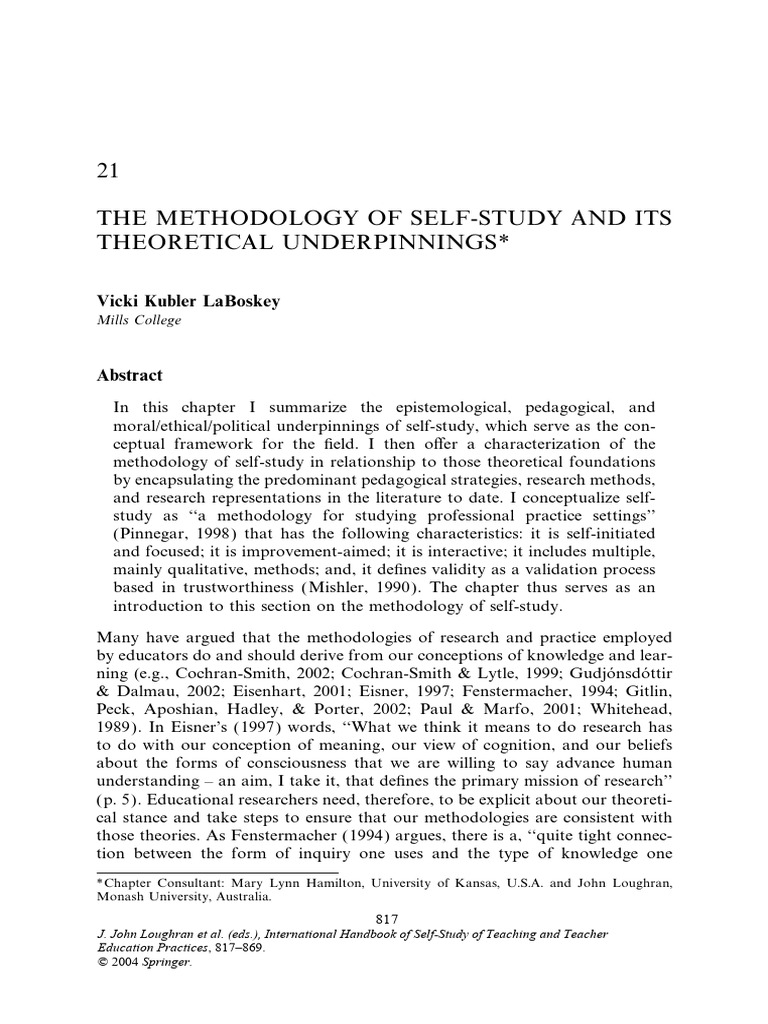 21 The Methodology of Self-Study and Its Theoretical Underpinnings ...