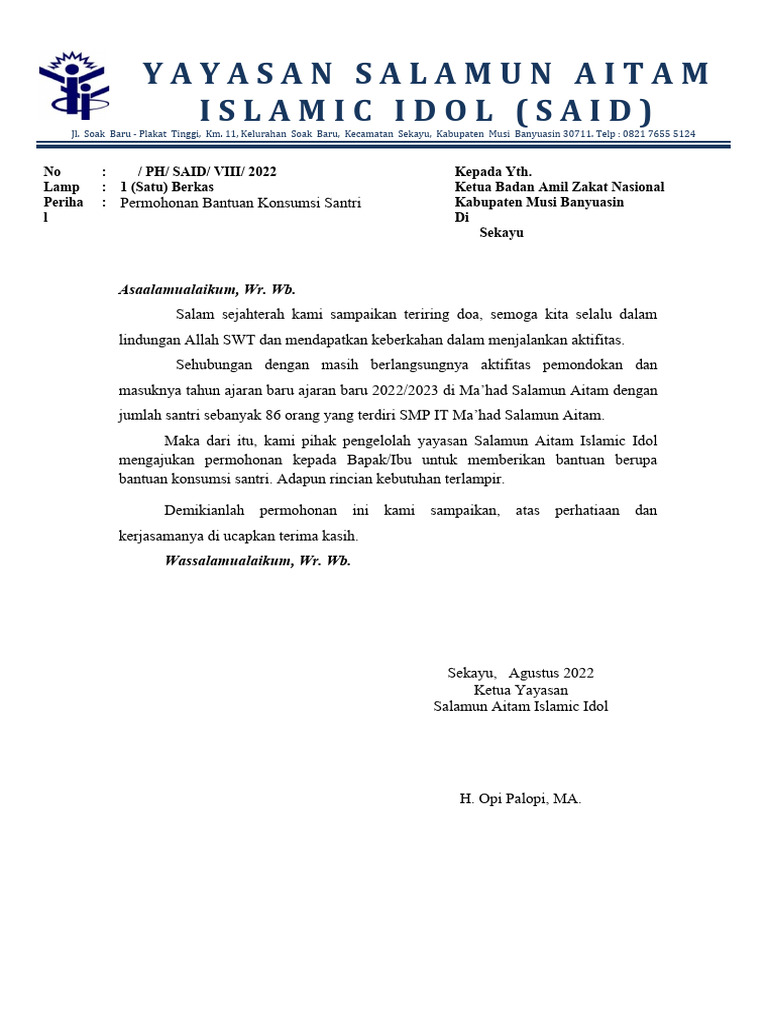 Permohonan Proposal Konsumsi Baznas Nov | PDF