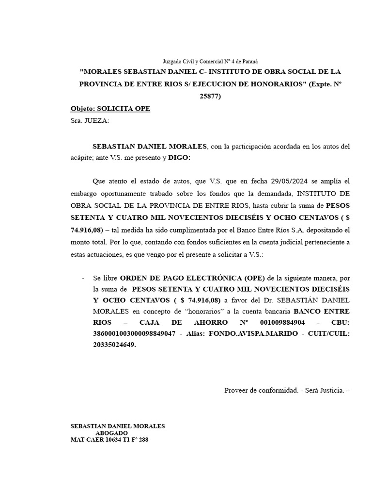 Solicito OPE | PDF | Derecho