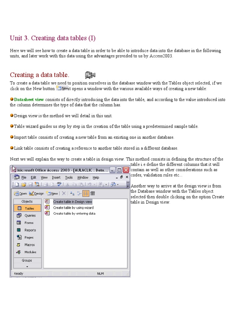 Unit 3. Creating Data Tables (I) | PDF | Table (Database) | Data Type