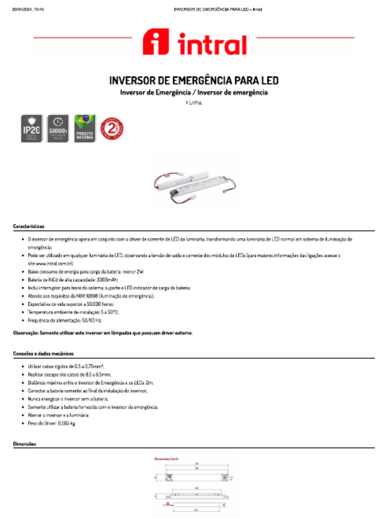 INVERSOR DE EMERGÊNCIA PARA LED - Intral | PDF
