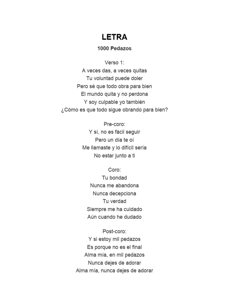 LETRA Mil Pedazos | PDF