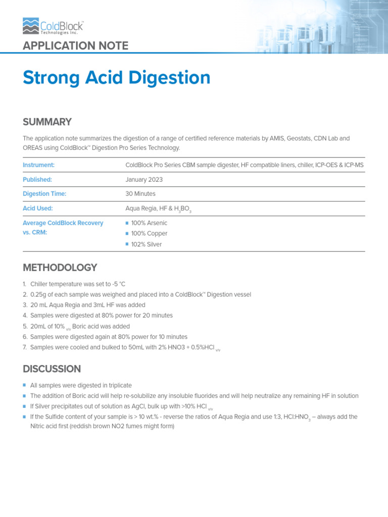 ColdBlock Application Note Strong Acid Digestion | PDF | Nitric Acid | Customer Relationship ...