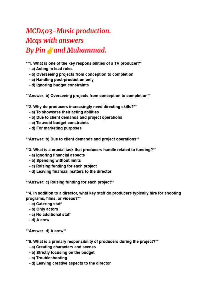 MCD403-Music Production Mcqs With Answers by Pin and Muhammad | PDF | Shutter Speed | Aperture