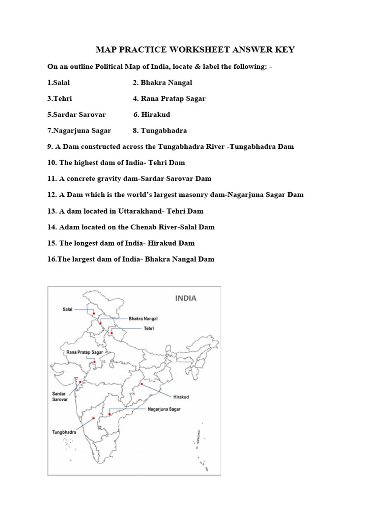 Major Dams of India Map Guide | PDF | Travel | Science & Mathematics