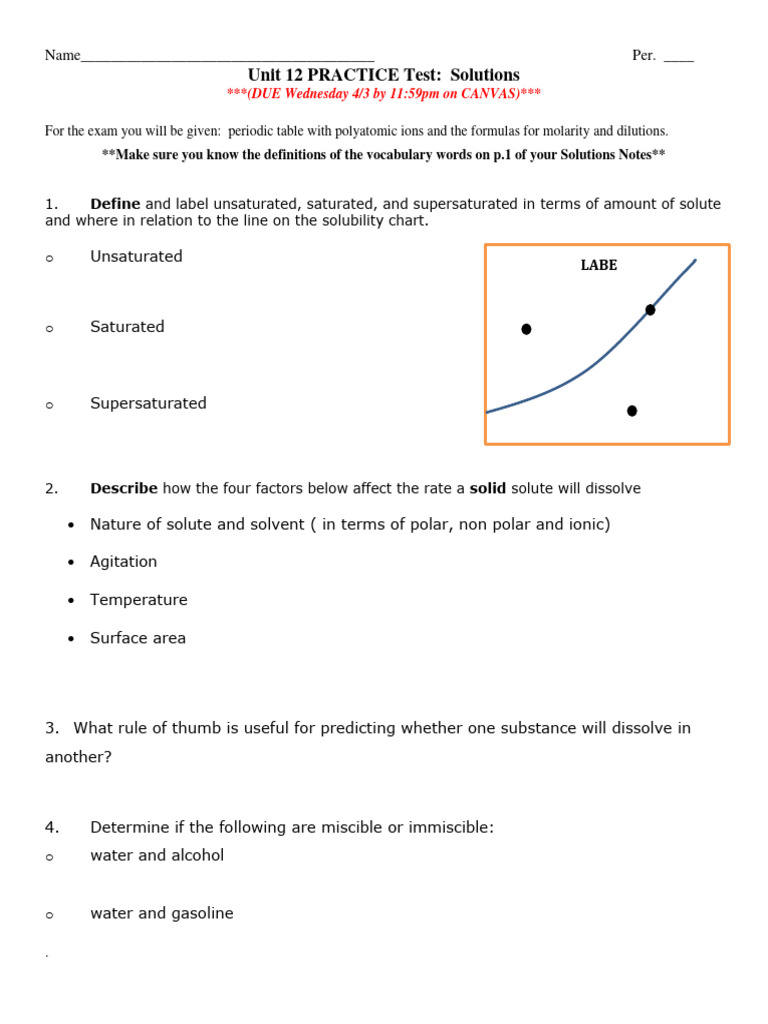 Grade 11 Solutions Practice Test | PDF | Solubility | Potassium Chloride